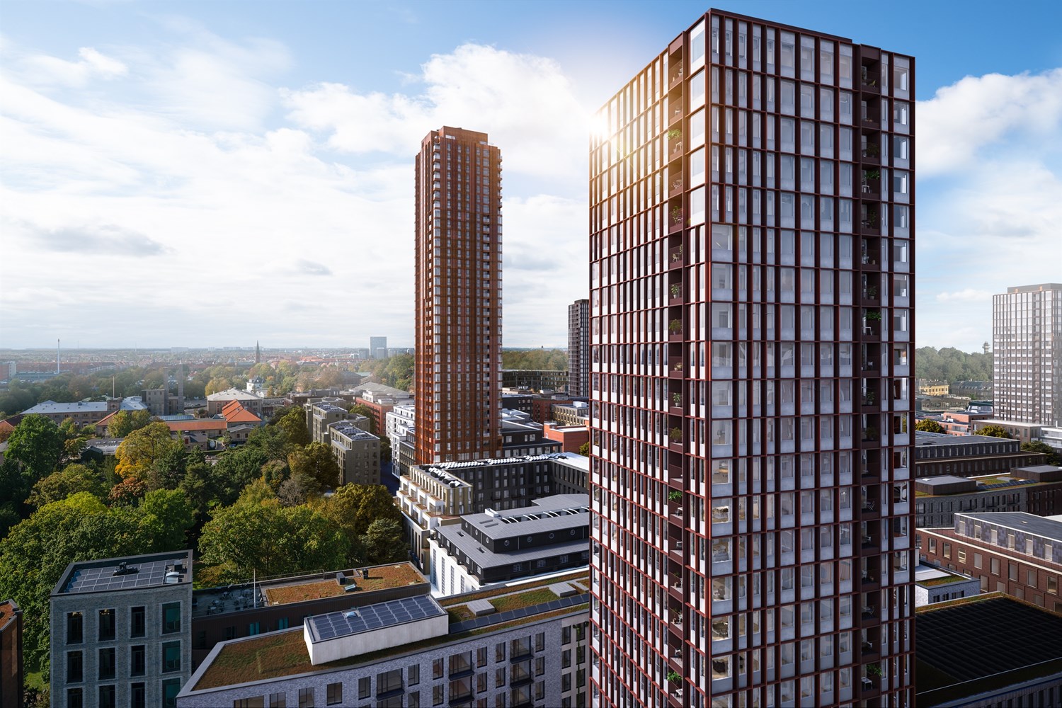 Kjeldahl Hus, Forchhammer Hus, Djørup Hus og Vogelius Tårn